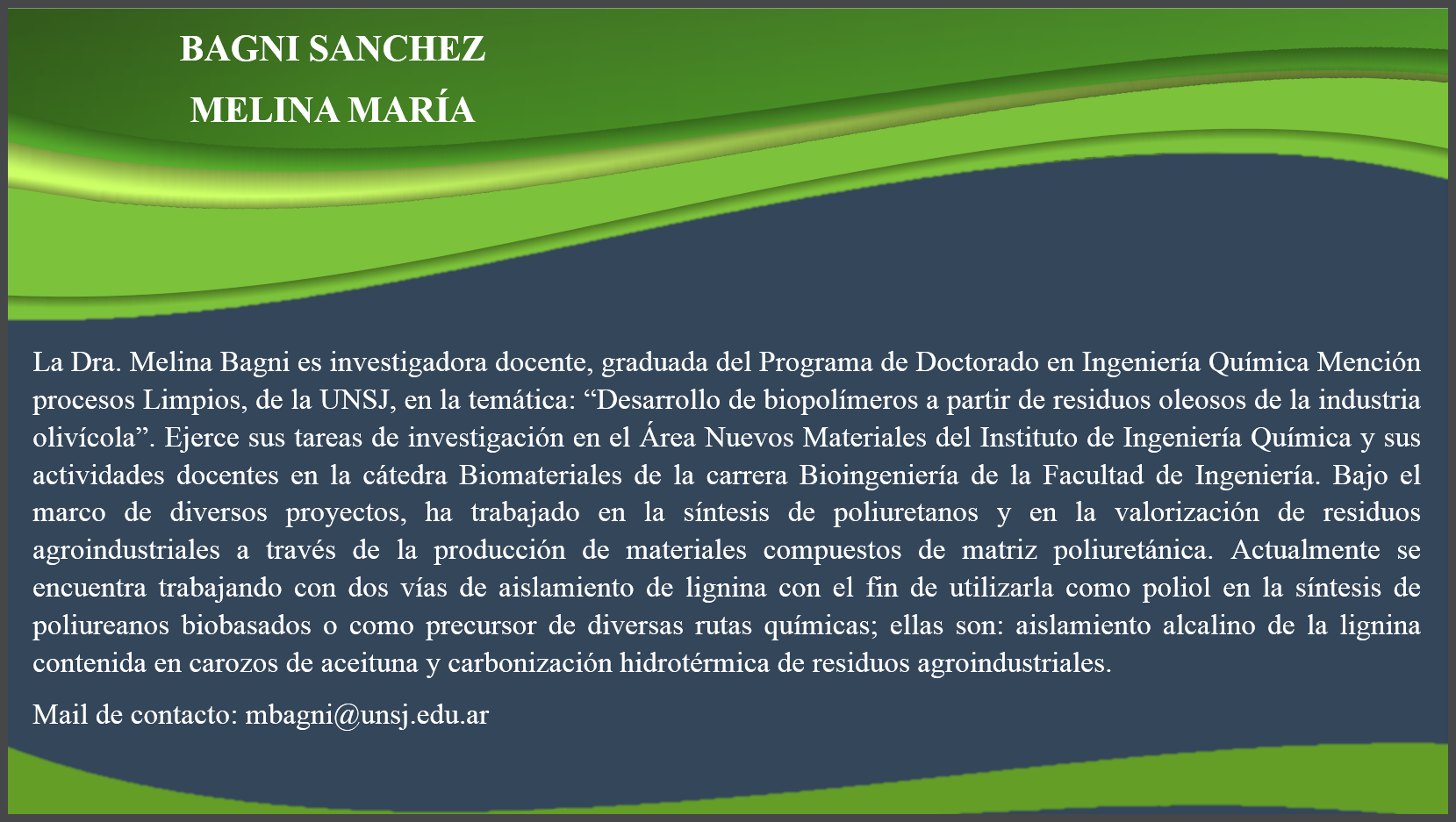 Bagni Sanchez, Melina María - INSTITUTO DE INGENIERÍA QUIMICA